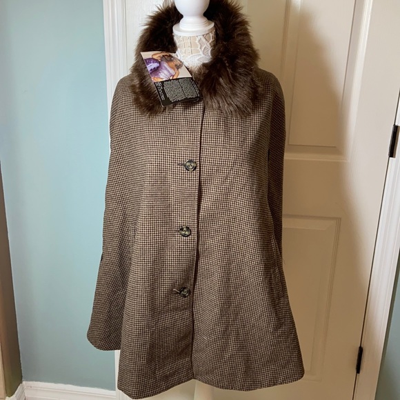 IMAN | Jackets & Coats | Nwt Beautiful Iman Cape Wool With Faux Fur ...